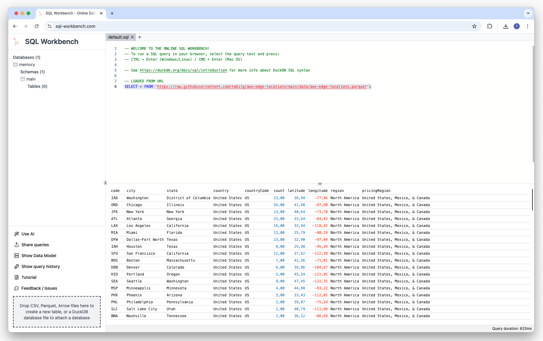 Query Remote Data & Create Visualizations - SQL Workbench